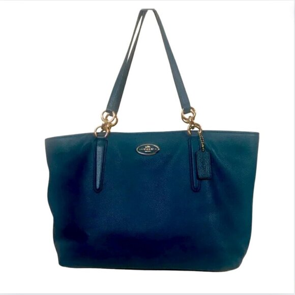 Coach | Bags | Authentic Coach Large Leather Slouchy Tote Royal Blue ...